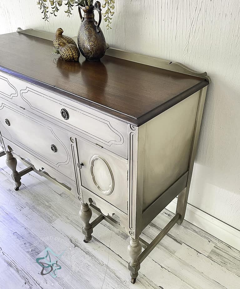 Beautiful vintage hand painted buffet with a hidden keyboard