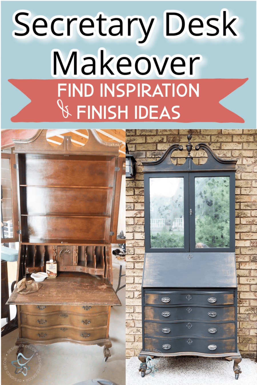 Beautiful Painted Antique Secretary Desk Makeover – before and after