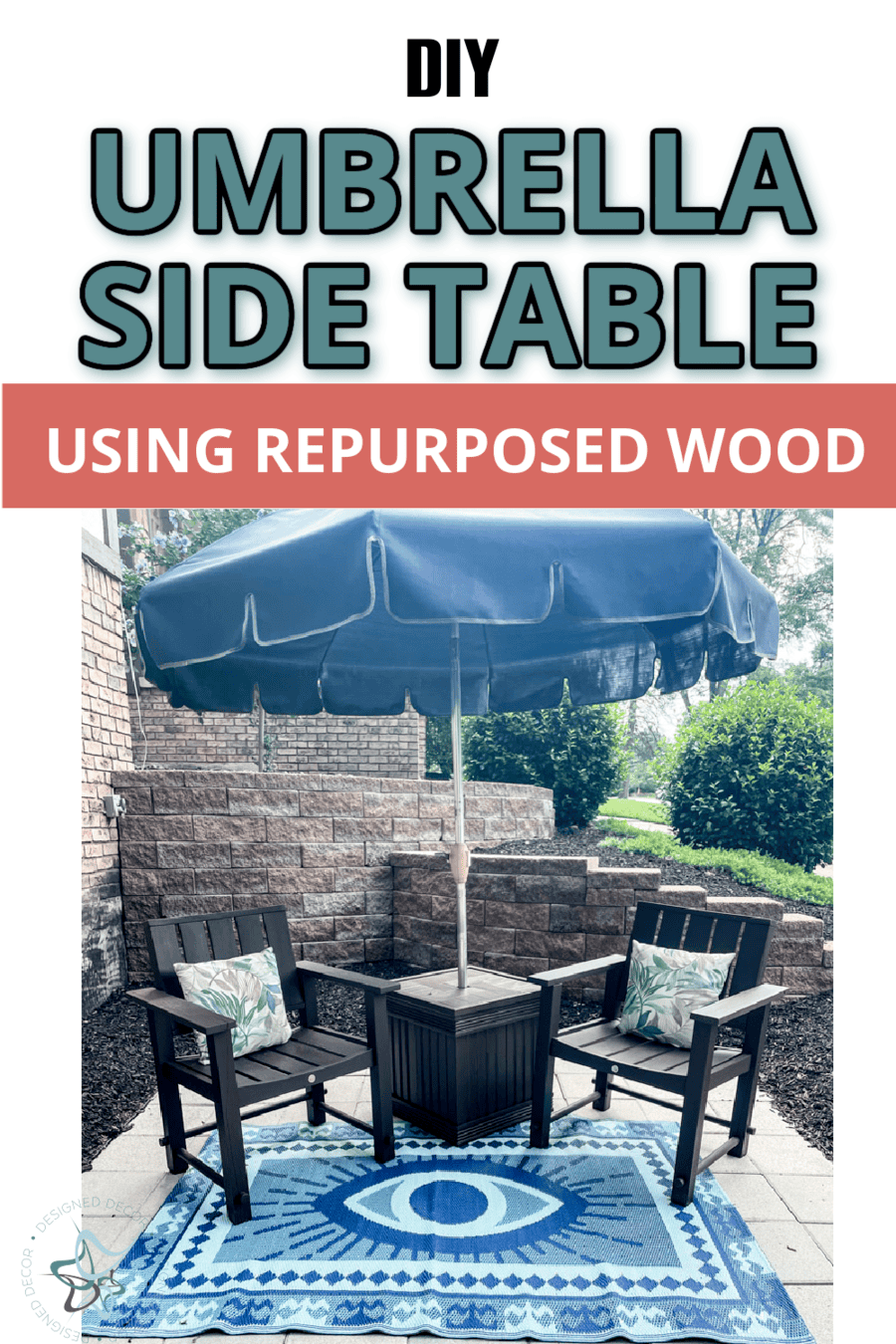 Easily build an Umbrella Side Table with Repurposed Wood